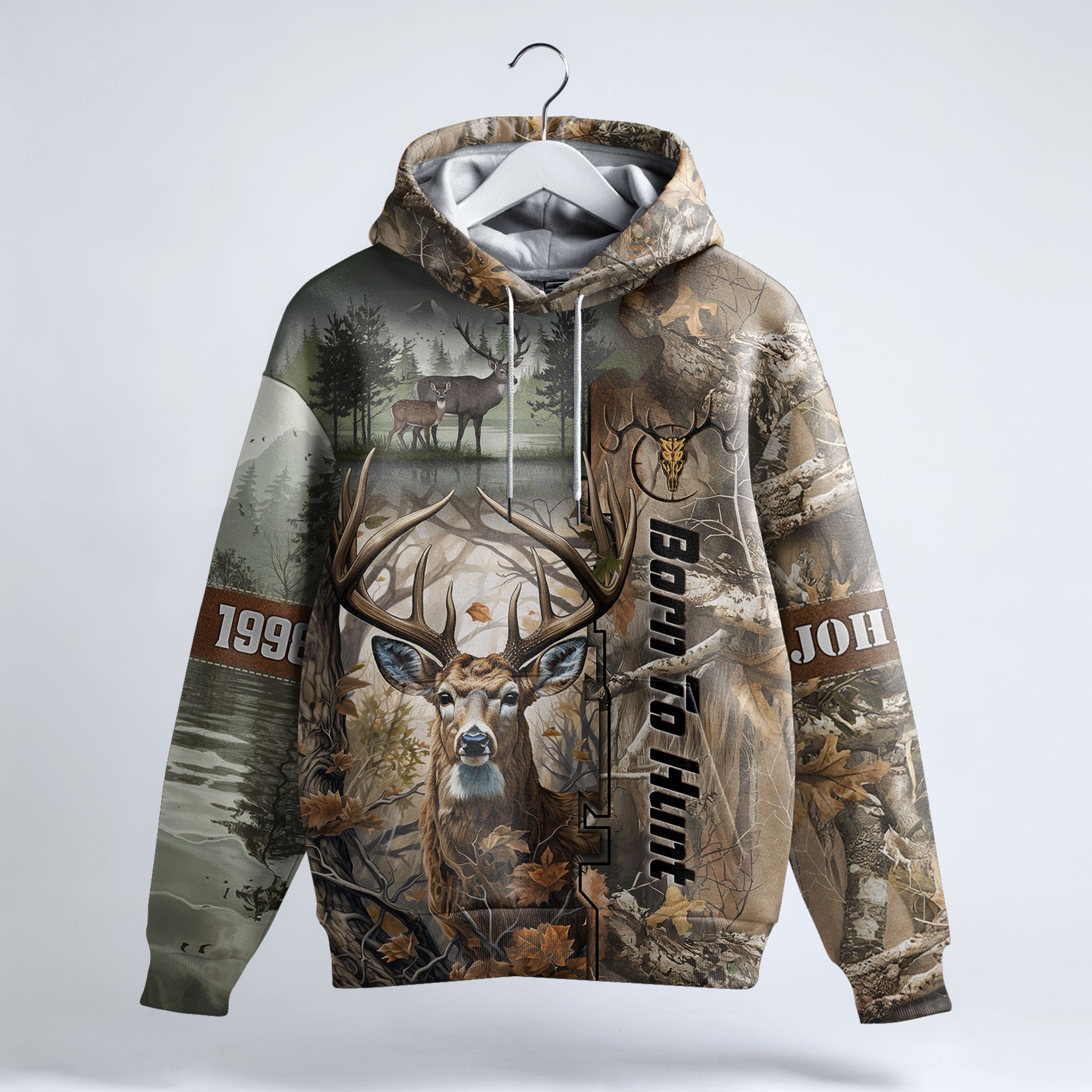 Personalized Deer Hunting Hoodie - Woodland Camo & Born to Hunt Design ...